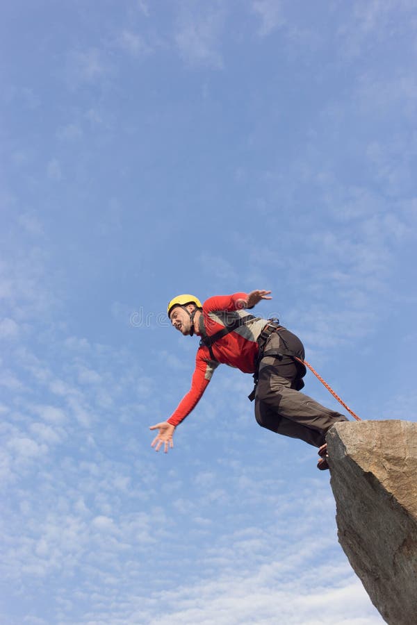 Jump Off the Cliff with a Rope. Stock Photo - Image of adventure ...