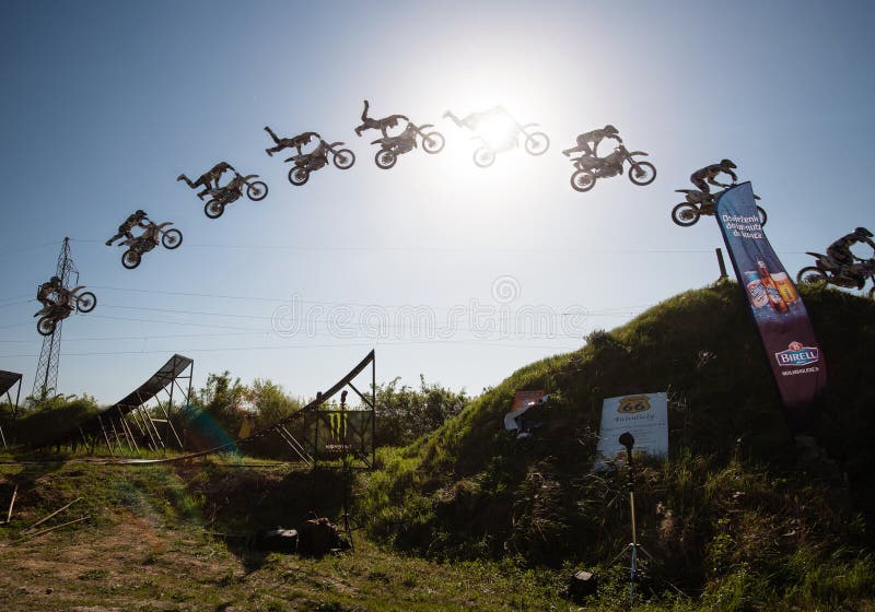 Jump Sequence of FMX Rider Performing Trick Editorial Stock Image ...