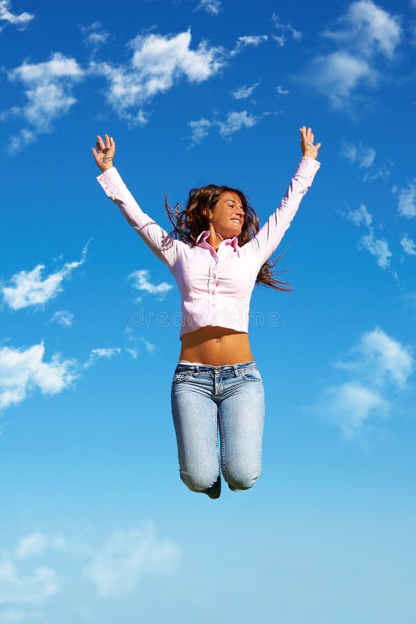 Jumping girl stock photo. Image of freedom, denim, girl - 110380