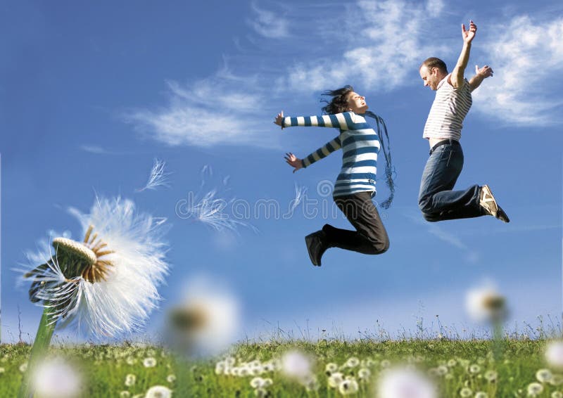 Jump together stock photo. Image of flying, clouds, freedom - 4985278