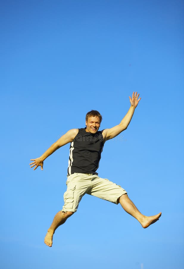 Jump and wave stock photo. Image of male, high, blue, waving - 2569592