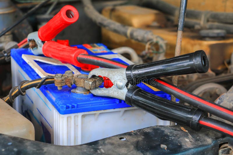 Jumper Cable, Car Battery with Red and Black Stock Image - Image of ...