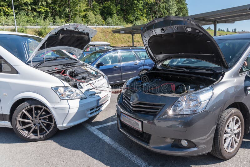 With Starter Cable at Car Breakdown Stock Photo - Image of engine ...