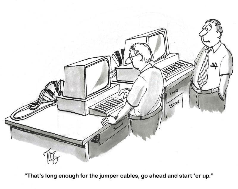 Jumper Cables are Energizing the Broken Computer Stock Illustration ...