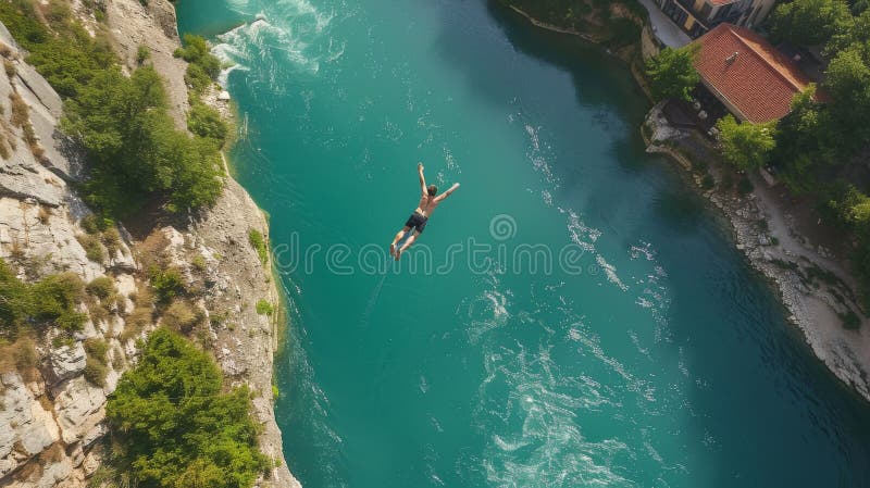 Diver Leaps from the Historic Mostar Bridge into the Emerald Waters of ...