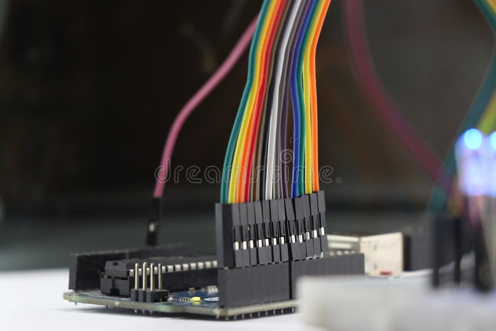 Jumper Wires Connectors are Connected To Development Board. Colored ...