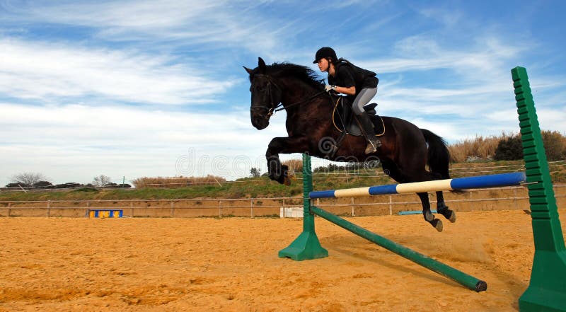 Man and Woman Riding Jumping Horse Set Stock Vector - Illustration of ...