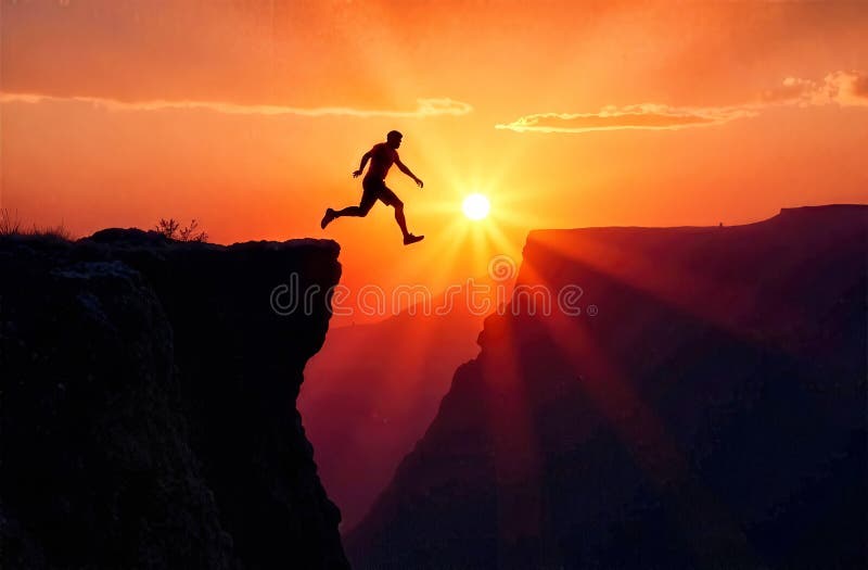 Jumping into the Abyss Represents Courage and Problem-solving at Sunset ...