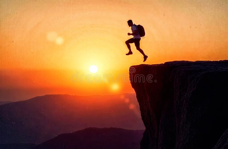 Jumping into the Abyss during Sunset, Showcasing Courage and Problem ...