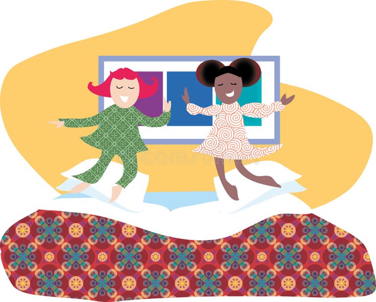 Jumping on the bed stock vector. Illustration of sleep - 4555609