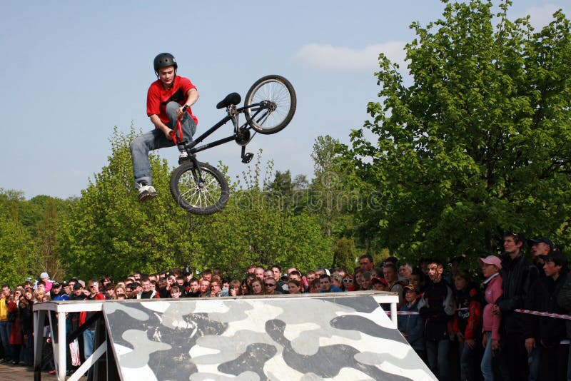 Jumping on a bike editorial stock photo. Image of exercise - 17874198
