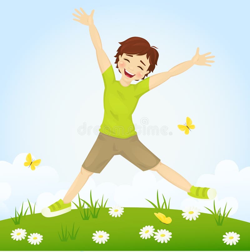 Jumping boy stock vector. Illustration of enjoyment, grass - 26314414