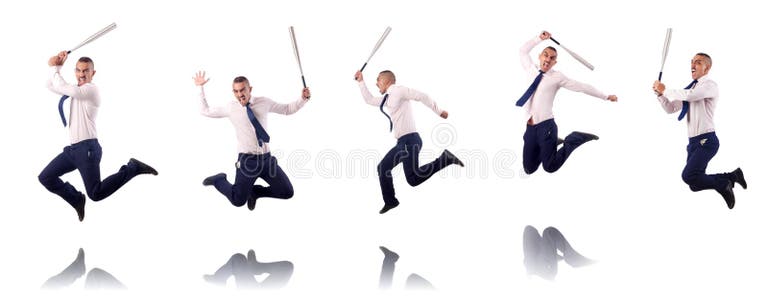 The Jumping Businessman with Baseball Bat Stock Image - Image of angry ...