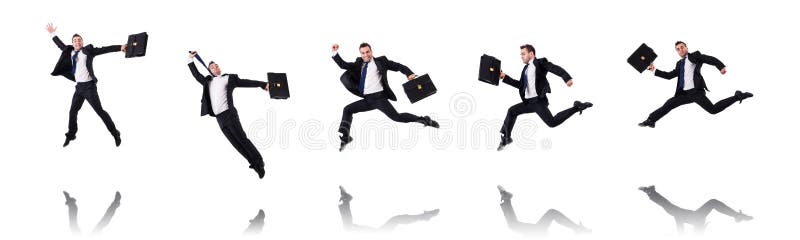 Jumping Businessman Isolated on the White Stock Image - Image of busy ...