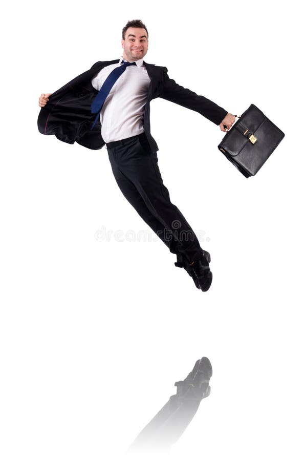Jumping Businessman Isolated Stock Photo - Image of handsome, excited ...