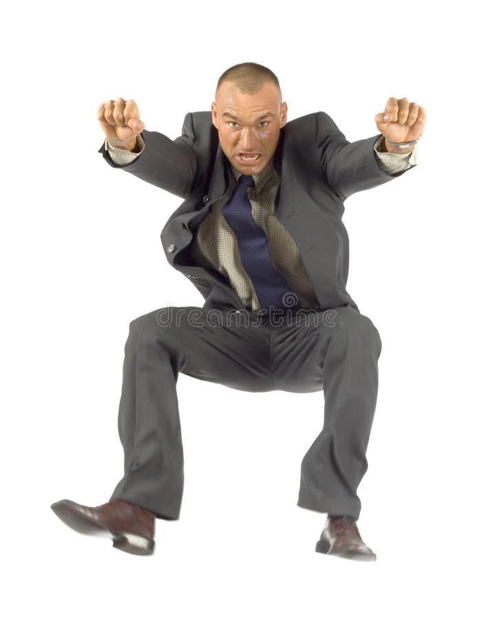 Jumping Businessman Looks Angry/tired Stock Photo - Image of life ...