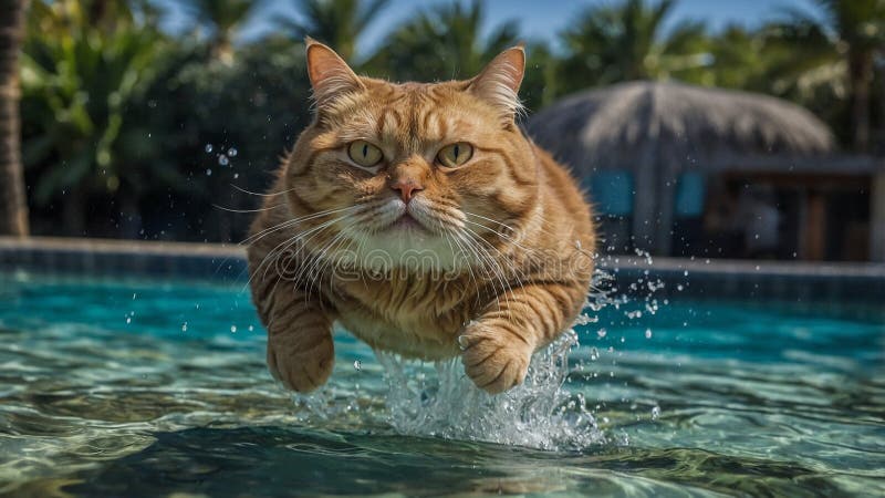 Jumping Cat Making a Splash in a Pool Stock Illustration - Illustration ...