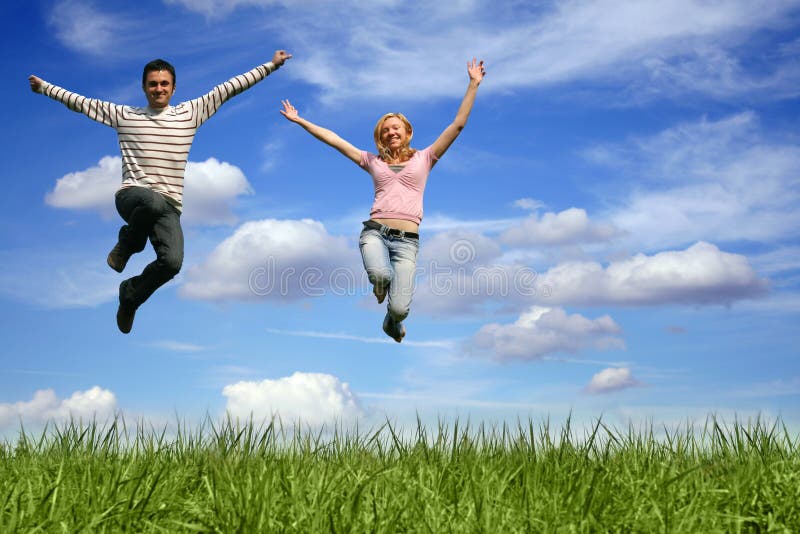 Jumping couple outdoor stock image. Image of adults, couple - 2201777