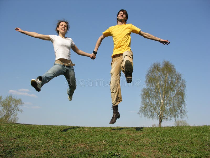 Jumping couple. spring stock photo. Image of adult, health - 755386