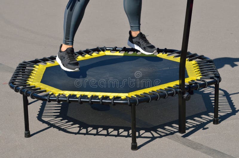 Jumping on an Elastic Trampoline. Stock Photo - Image of healthy ...