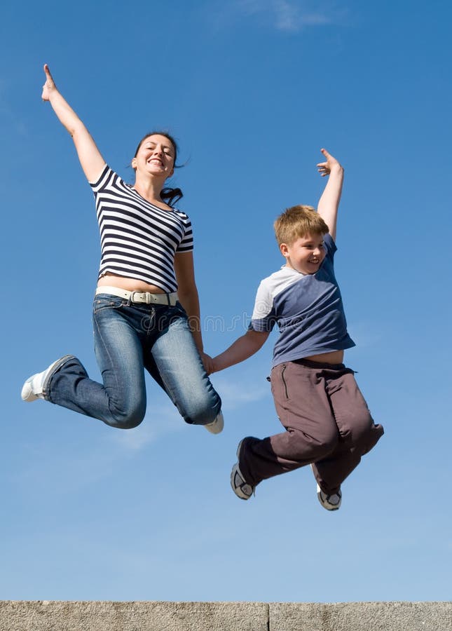Jumping spring family stock image. Image of mother, children - 2187251