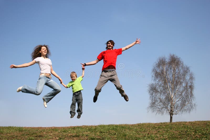 Jumping family. spring stock photo. Image of play, outdoor - 755368