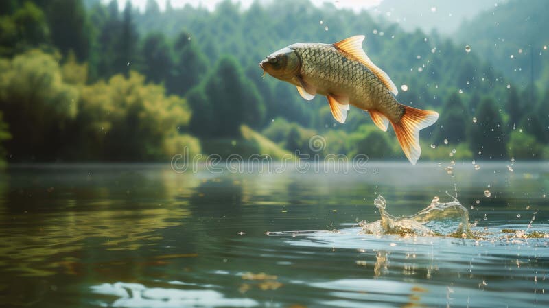 The Jumping Fish in Lake.AI Generated Image Stock Photo - Image of ...