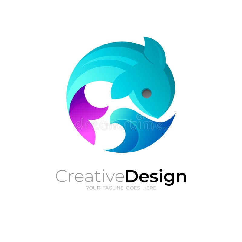 Jumping Fish Logo and Wave Icon Vector, 3d Style Stock Vector ...