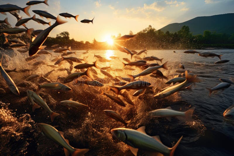 Jumping Fish in Nature on the River Stock Photo - Image of stream ...