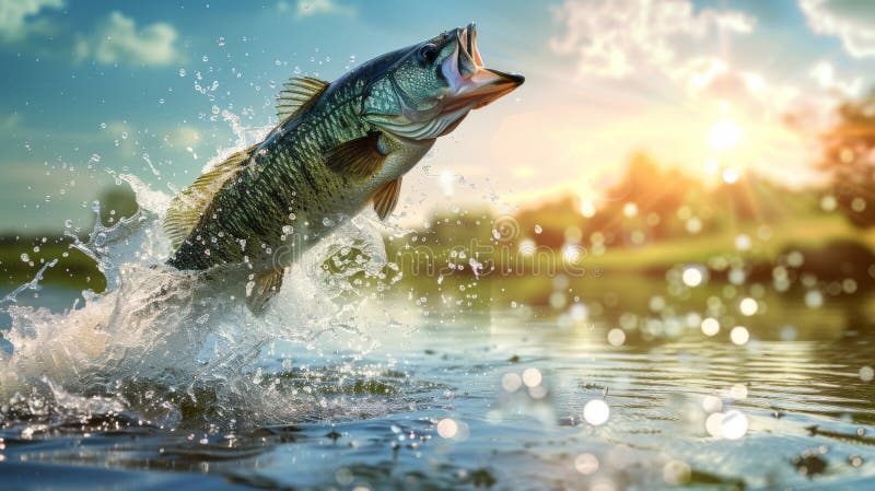 A Jumping Fish at Sunset.AI Generated Image Stock Image - Image of fish ...