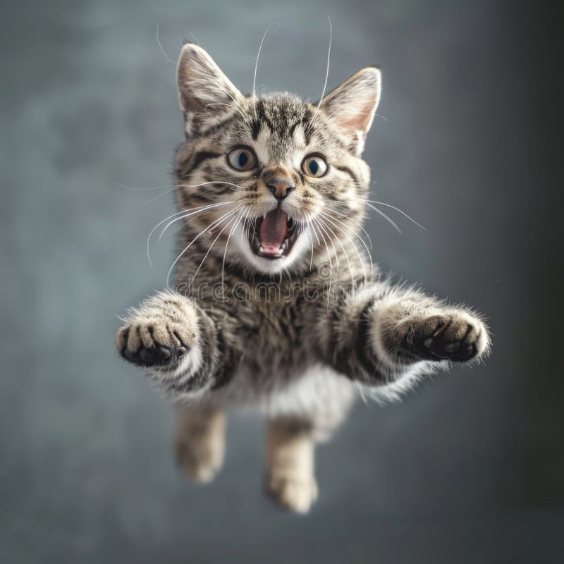 Jumping, Flying Cat Towards Camera Stock Image - Image of mammal, brown ...