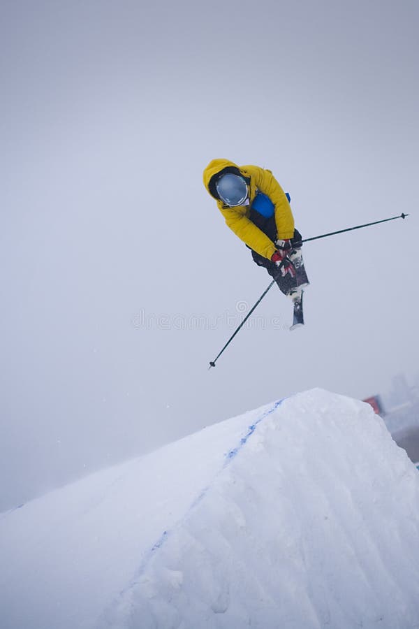Jumping freeskier stock photo. Image of skis, flying, ramp - 4260090