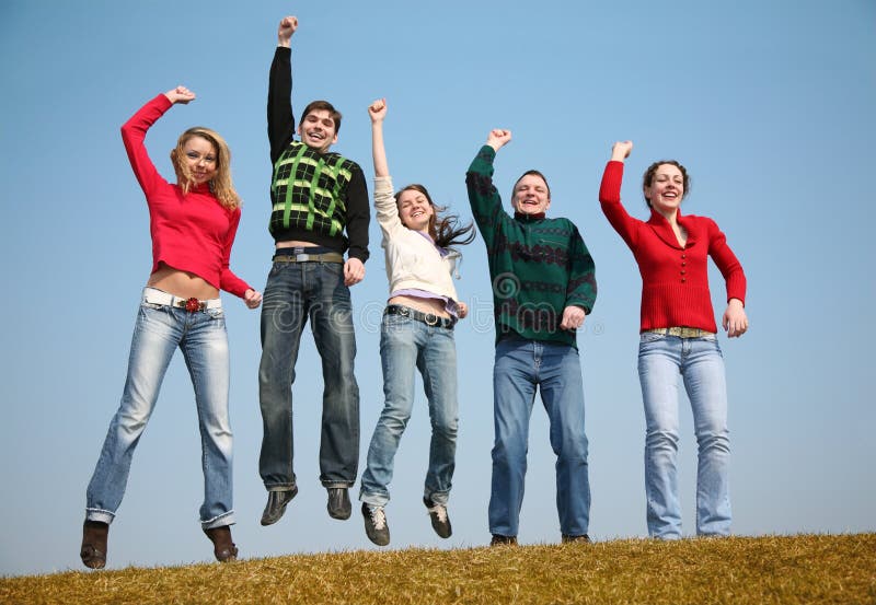 Jumping friends stock image. Image of hand, peaceful, jump - 3354853