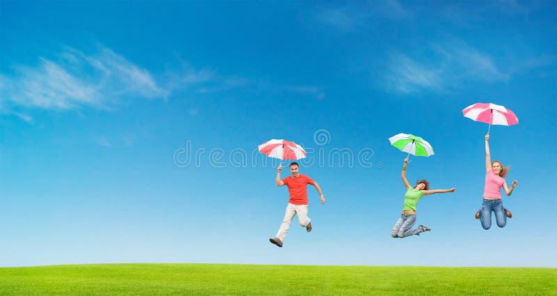 Jumping for fun stock image. Image of girls, umbrella - 24176931