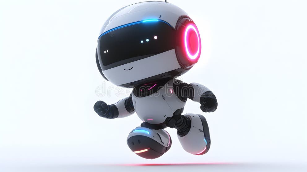 Cute AI Robot Jumping stock photo. Image of digital - 369465330