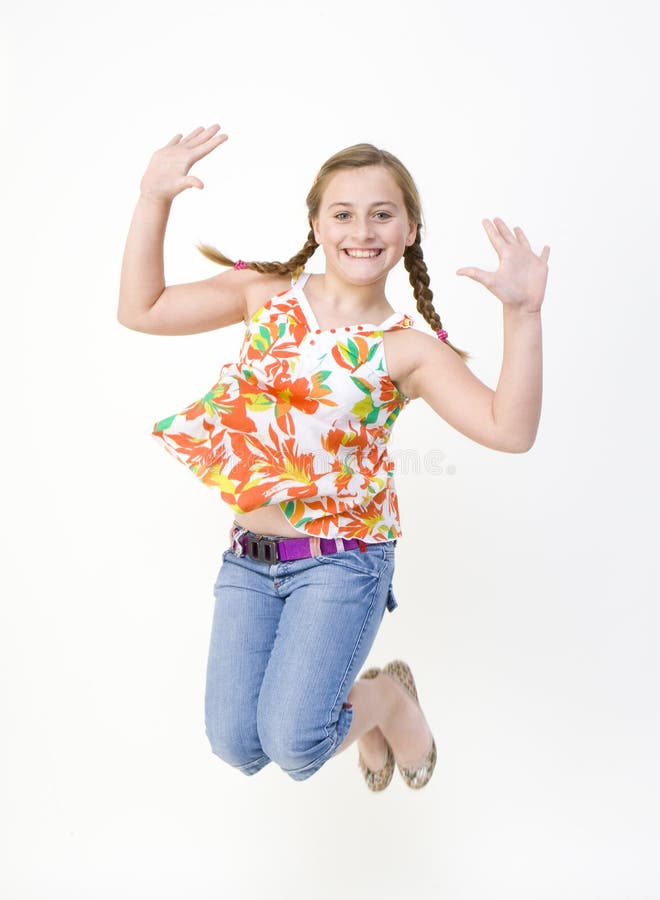 Jumping Girl stock image. Image of studio, belt, pretty - 10155555