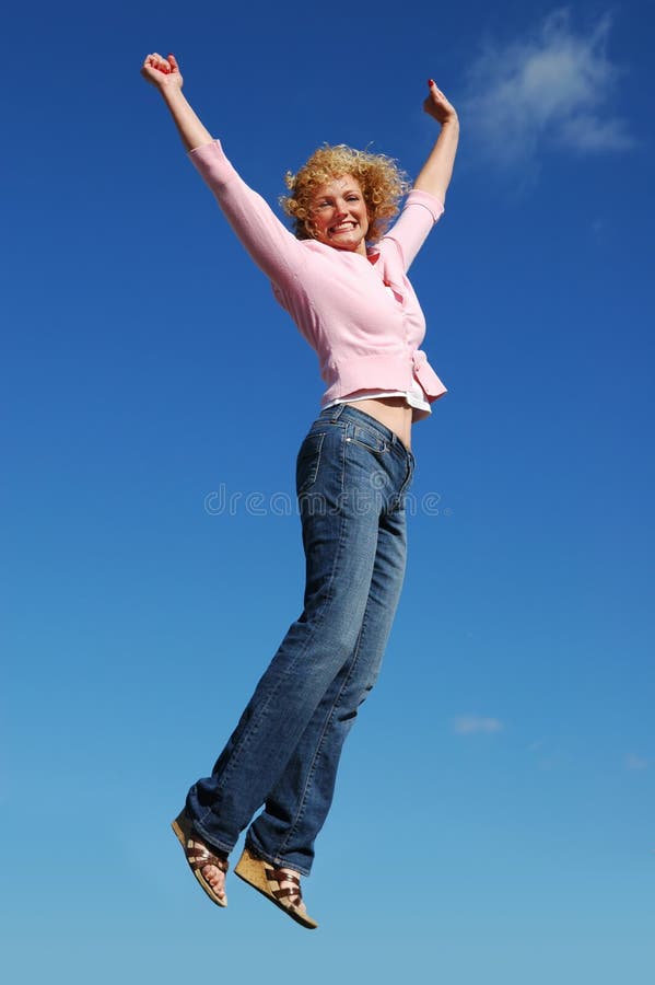 Jumping girl stock photo. Image of action, blue, girl - 3664684