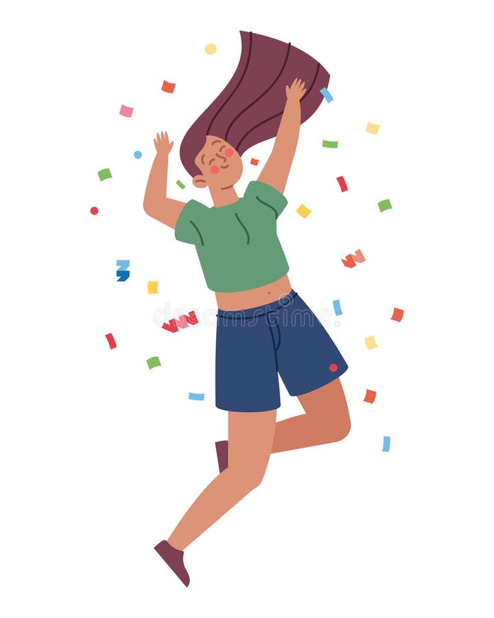 Jumping Girl Celebration with Confetti Stock Illustration ...