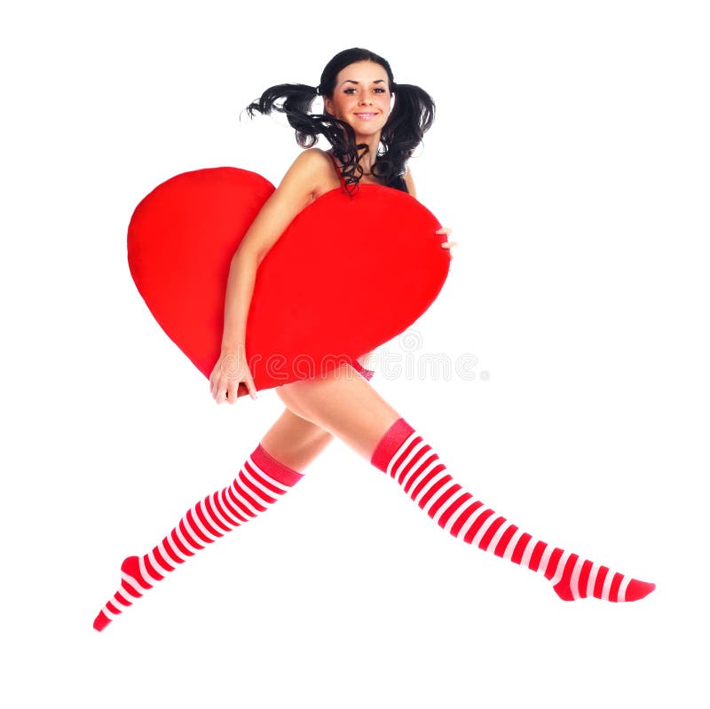 Jumping girl with a heart stock image. Image of hair - 12510031