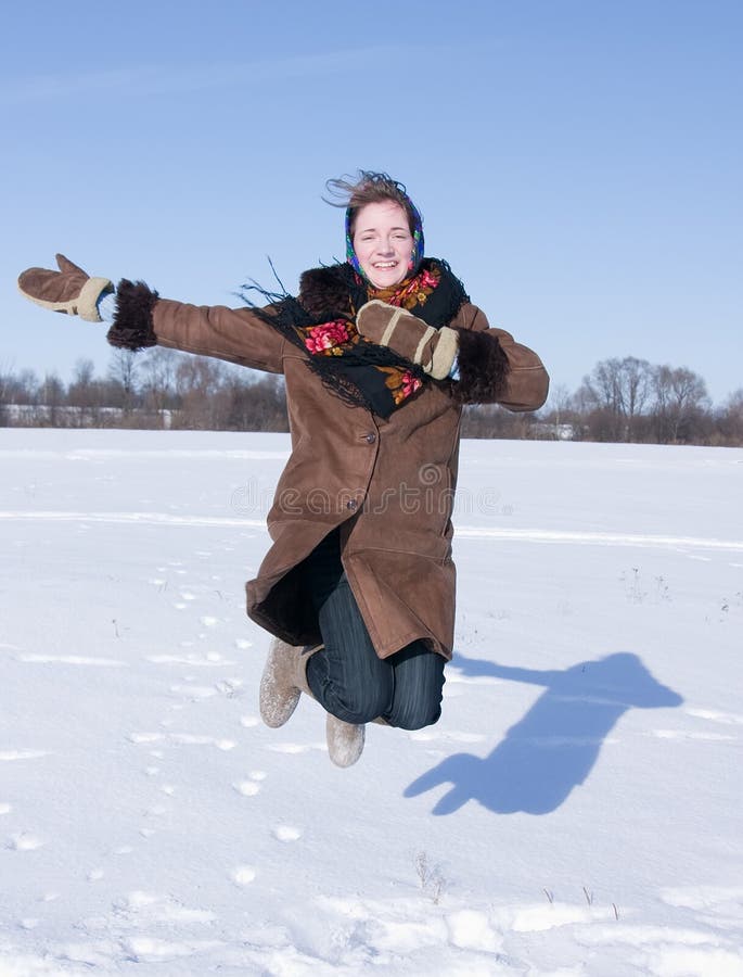Jumping Girl in Russian Traditional Clothes Stock Image - Image of ...