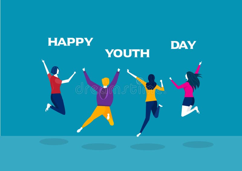 Jumping Happy People Team. Vector Characters Illustration. Young Day ...