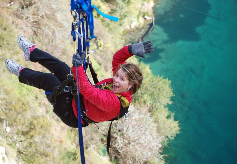 Bungy Jumping Off Bridge in Extreme Swing on Lake Stock Image - Image ...