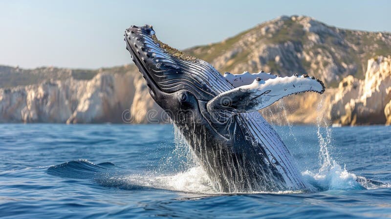 Jumping Humpback Whale Over Water. Stock Image - Image of animal, high ...