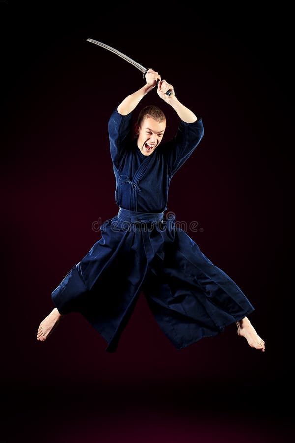 Kendoka in Hakama Training with Sword Stock Image - Image of asian ...