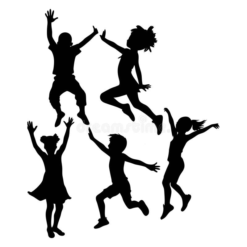 Jumping Kids Silhouettes Set Stock Vector - Illustration of color, logo ...