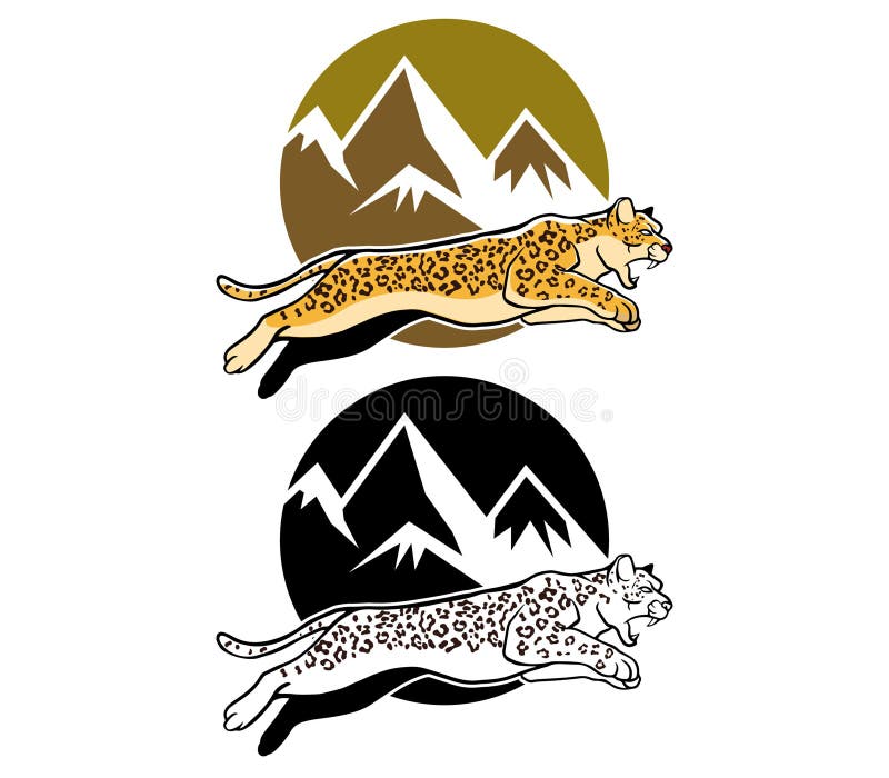 Jumping Leopard and Mountain Background Stock Vector - Illustration of ...