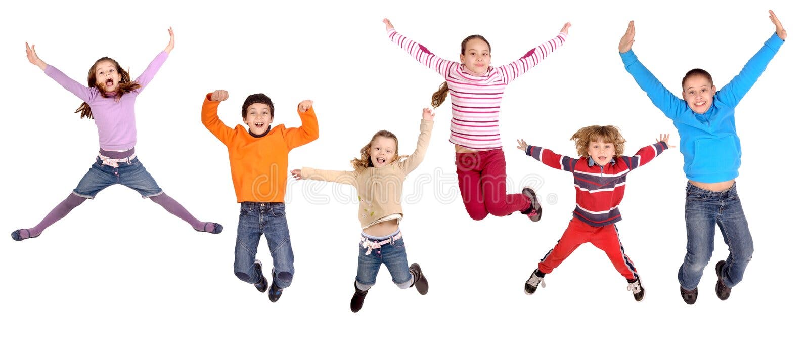 Active Joyful Kids Jumping with Joy Stock Photo - Image of human ...