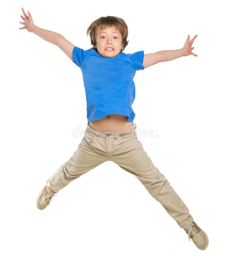 Jumping Little Boy Isolated Stock Photo - Image of positive, innocence ...