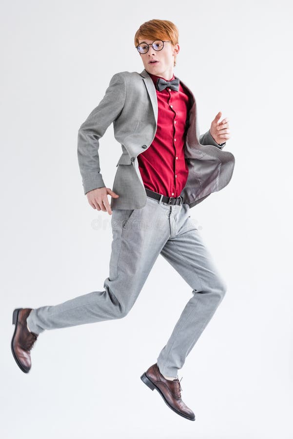 Jumping Male Fashion Model Dressed in Suit Stock Image - Image of ...