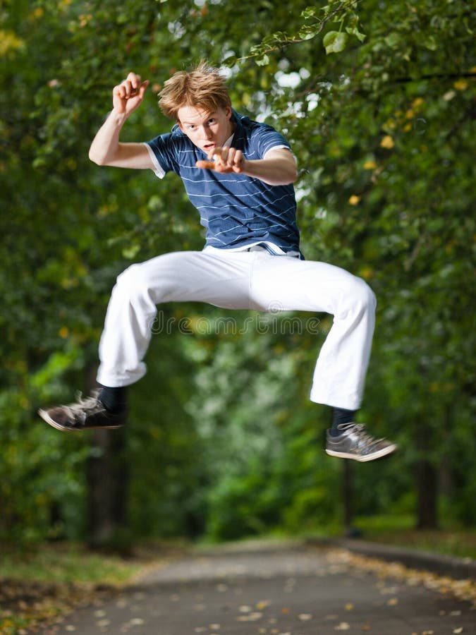 Jumping man stock photo. Image of forest, freeze, jump - 11153710